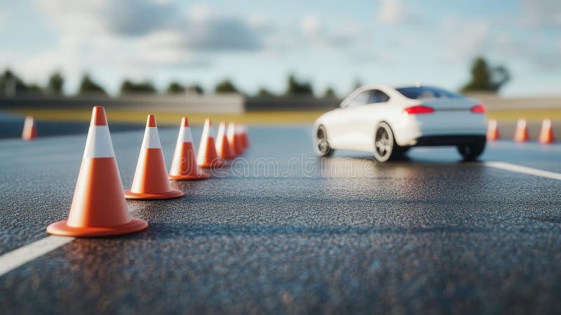 Realistic Photo of a Driver Training Course with Cones and Car for Skill Development on Track ...