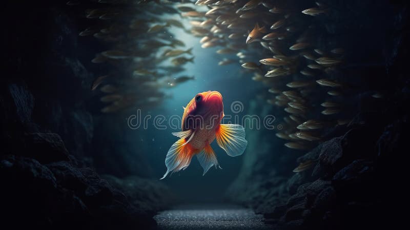 Realistic Photo of Fish in Dark Cave Stock Illustration - Illustration ...