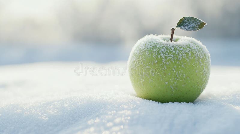 Realistic Photo of a Fresh Apple Surrounded by Soft, White Snow in a ...