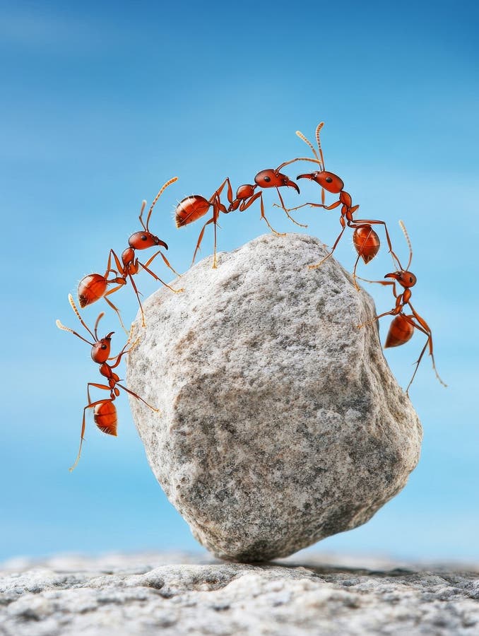 Realistic Photo of a Group of Ants Working Together To Move a Stone ...