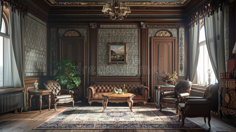Realistic Photo of an Interior Room Featuring Exquisite Antique Style ...