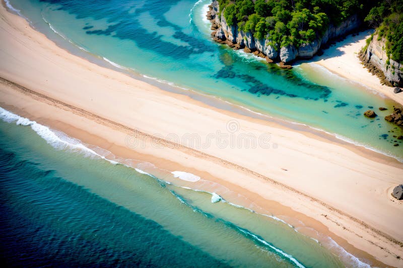 Realistic Photo Landscape of Tropical Beach, Top Down Aerial View Stock ...