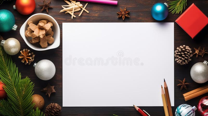 Realistic Photo of Printer Paper with Christmas Decorations Stock ...
