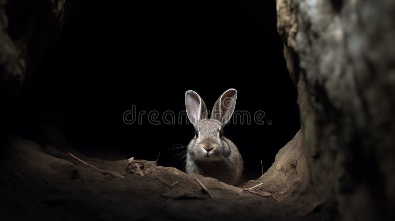 Realistic Photo of Rabbit in Dark Cave Stock Illustration ...