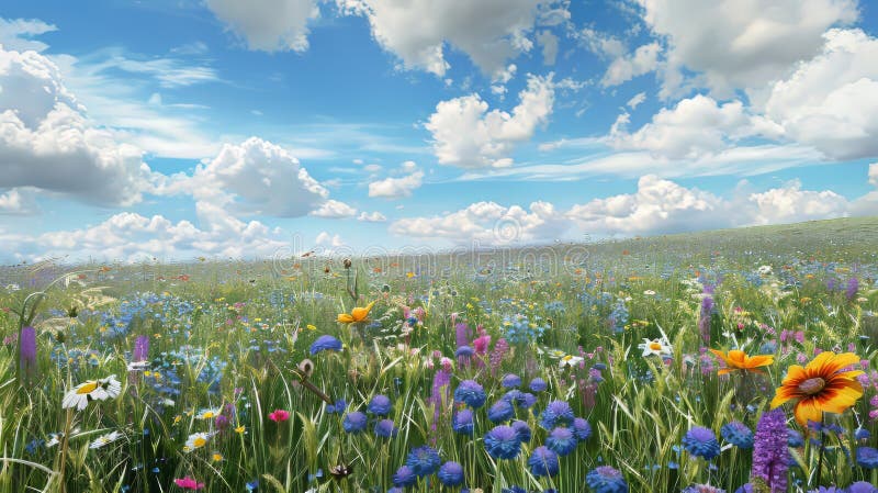 Realistic Photo of Vibrant Flower Field Lacking Pollinators for a ...