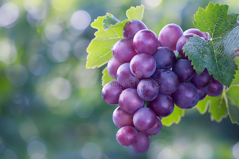 Realistic Photograph of a Bunch of Grapes with Leaves Against a Solid ...