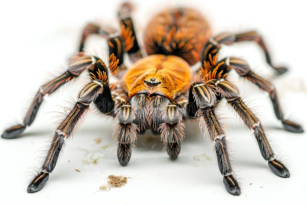 Realistic Photograph of an Complete Orange Tarantula, Solid Stark White ...