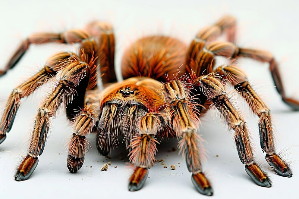Realistic Photograph of an Complete Orange Tarantula, Solid Stark White ...