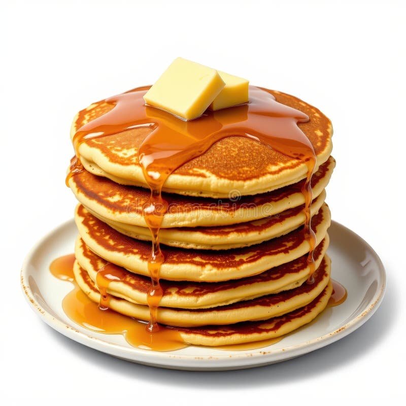 Stack of Pancakes on Plate with Berries and Syrup on the Side ...