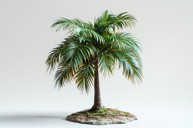 Realistic Photograph of an Entire Small Palm Tree Against a Solid Stark ...