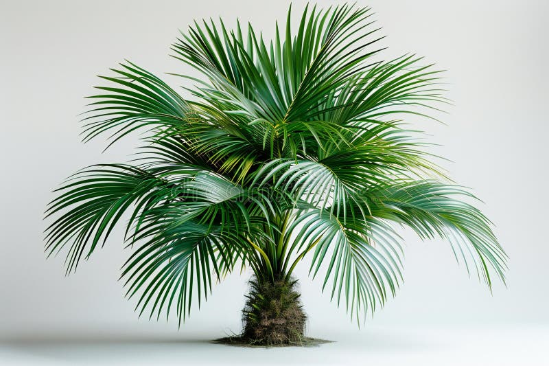 Realistic Photograph of an Entire Small Palm Tree Against a Solid Stark ...