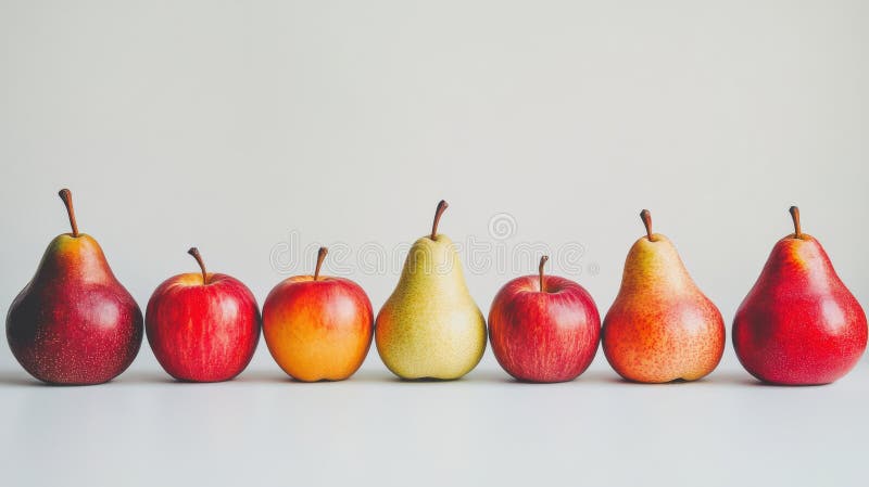 Realistic Photograph of Ripe Apples and Pears Arranged Symmetrically on ...