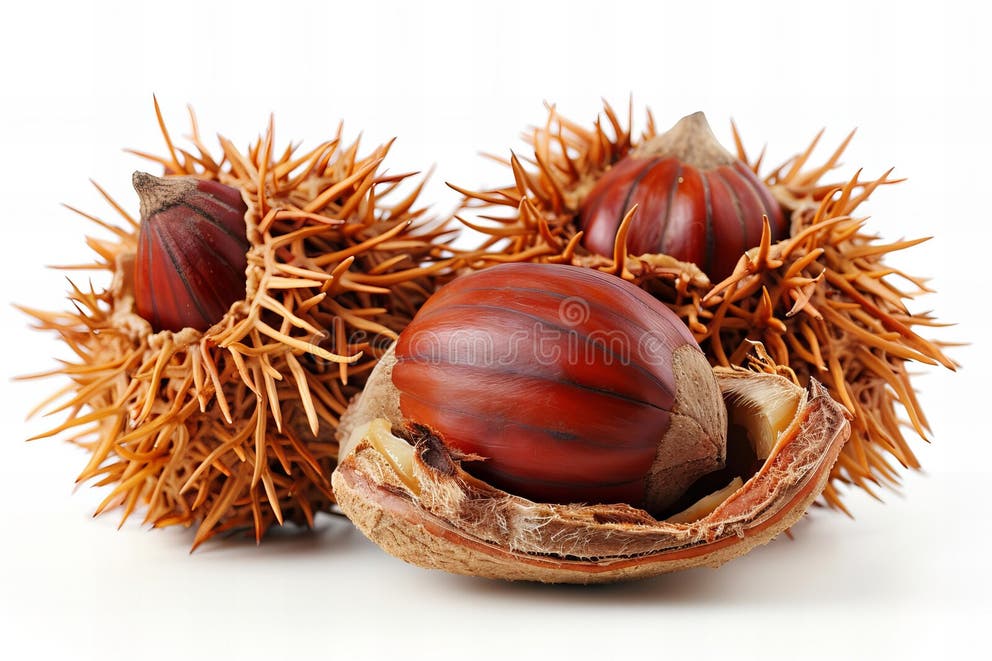 Realistic Photograph of Two Chestnuts with Their Shells Open, Solid ...