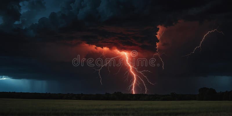 Realistic Photography of a Red Lightning Trace Ai Generated Stock ...