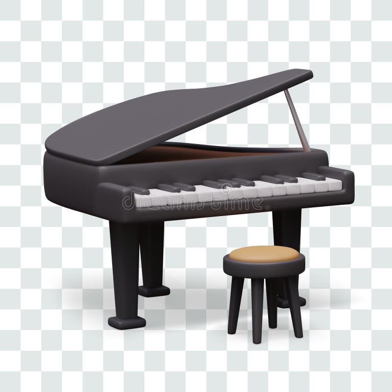 Realistic Piano with Open Lid, Stool. Classical Keyboard Musical ...