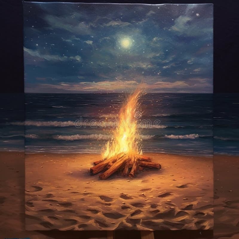 A Realistic Picture of Bonfire that Lit Up in the Middle of a Starry ...