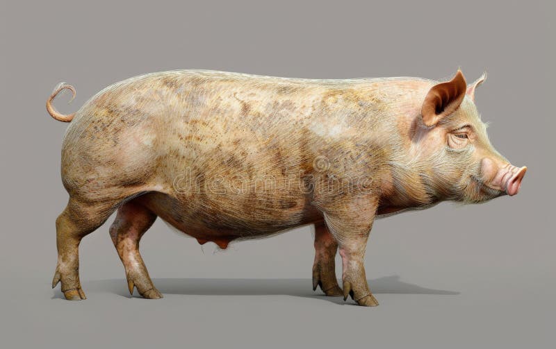 Realistic Pig Rendered Against a Grey Background, Detailed Texture ...
