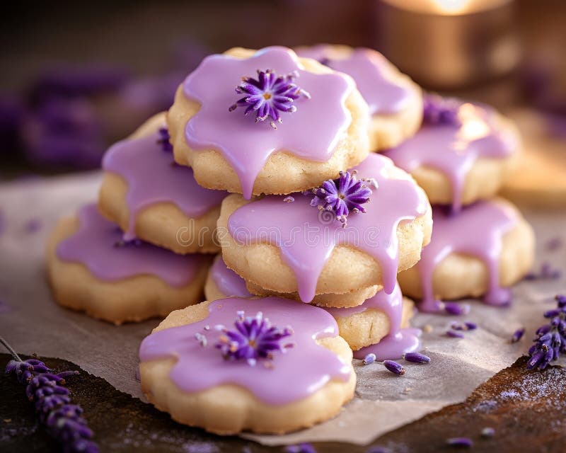 Mini Lavender Shortbread Cookies with Icing, Commercial Photo Stock ...