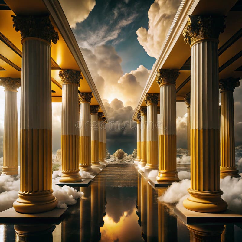 Pillar Wall Background with White Clouds Flying Out the Tunnel ...