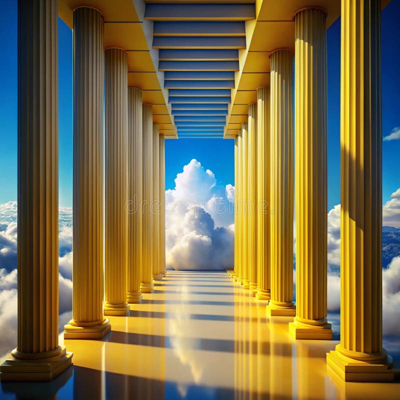 Pillar Wall Background with White Clouds Flying Out the Tunnel ...