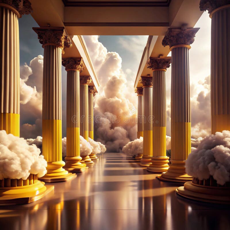 Pillar Wall Background with White Clouds Flying Out the Tunnel ...