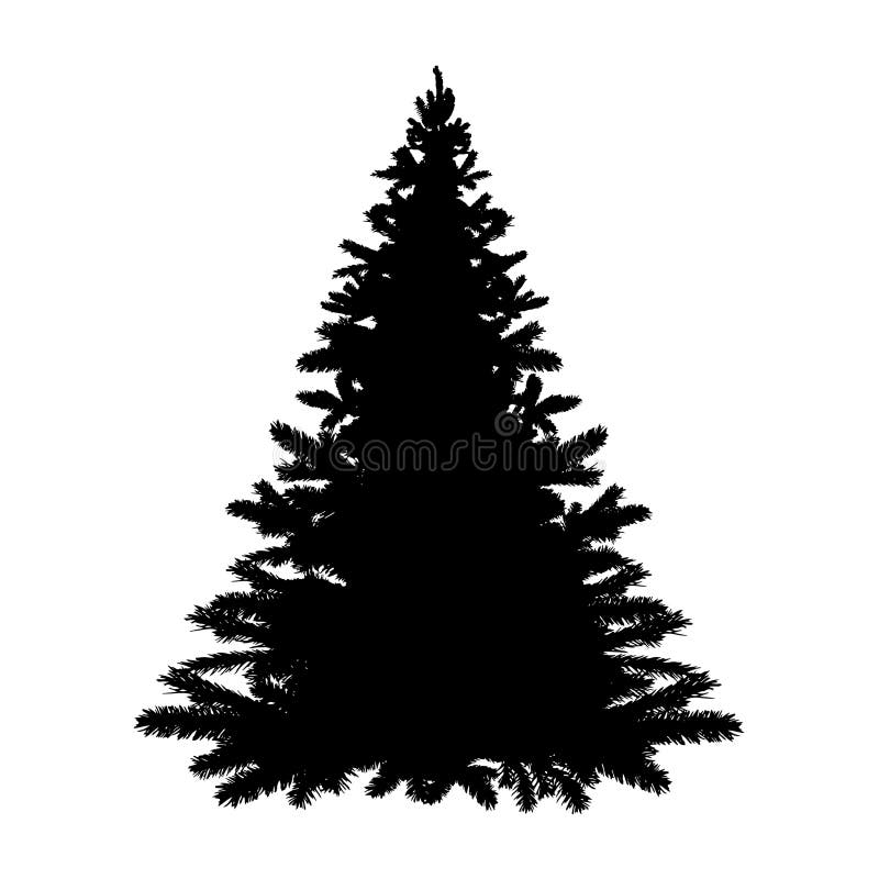 Realistic Pine Tree Vector Silhouette, Christmas Tree Clip Art Stock ...
