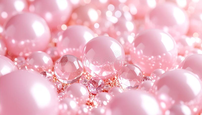 Realistic Pink Background with Pearls and Gemstones Stock Photo - Image ...