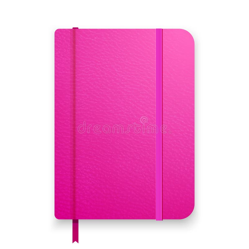Realistic Pink Notebook with Elastic Band and Bookmark. Top View Diary ...