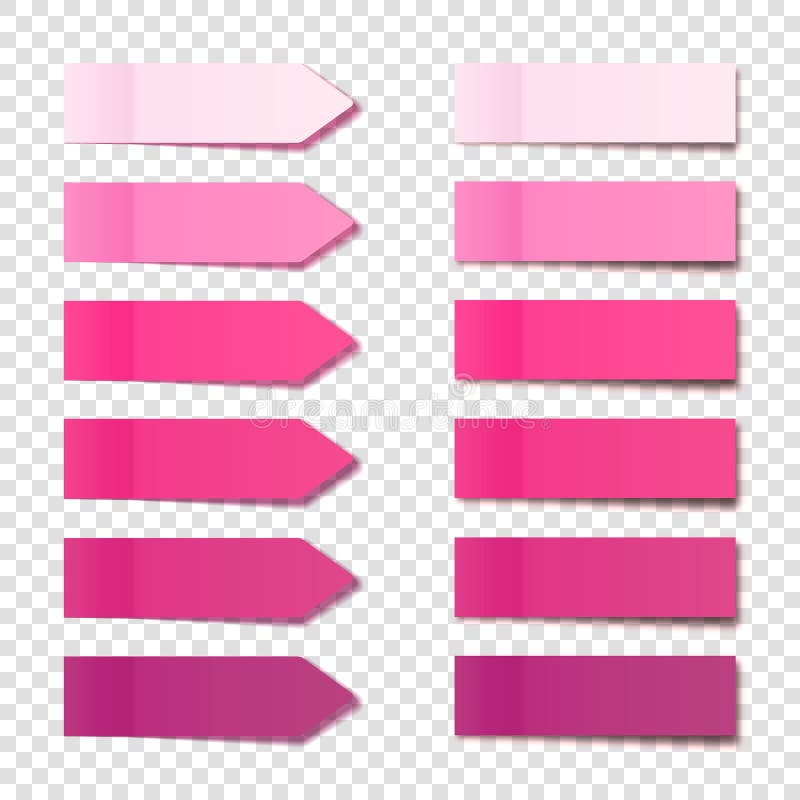 Realistic Pink Sticky Notes Collection. Arrow Flag Tabs. Post Note ...