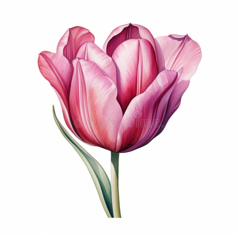 Realistic Pink Tulip Illustration on White Background Stock ...