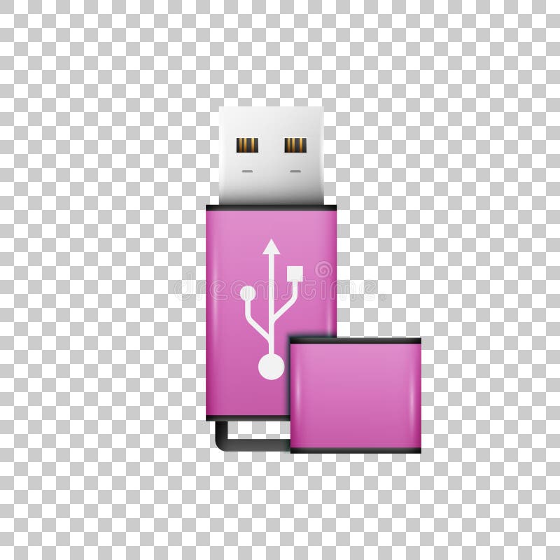 Realistic Pink USB Flash Drive Isolated Object on Transparent ...