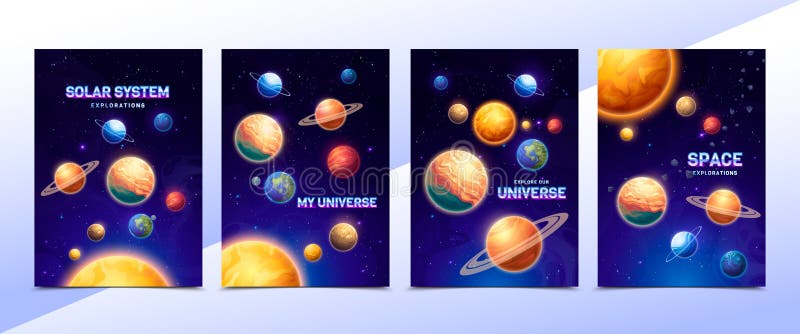 Realistic Planets Card Set in Flat Design Stock Illustration ...