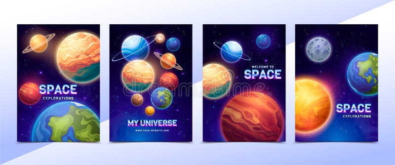 Realistic Planets Card Set in Flat Design Stock Illustration ...