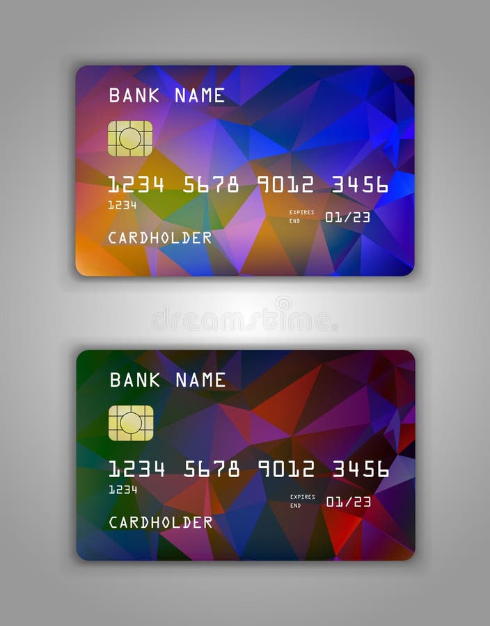 Realistic Plastic Bank Card Vector Template. Background Color Blue, Red ...
