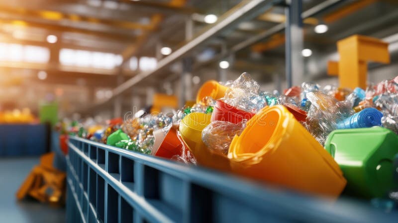 Realistic Plastic Recycling and Sorting Facility Scene Stock ...