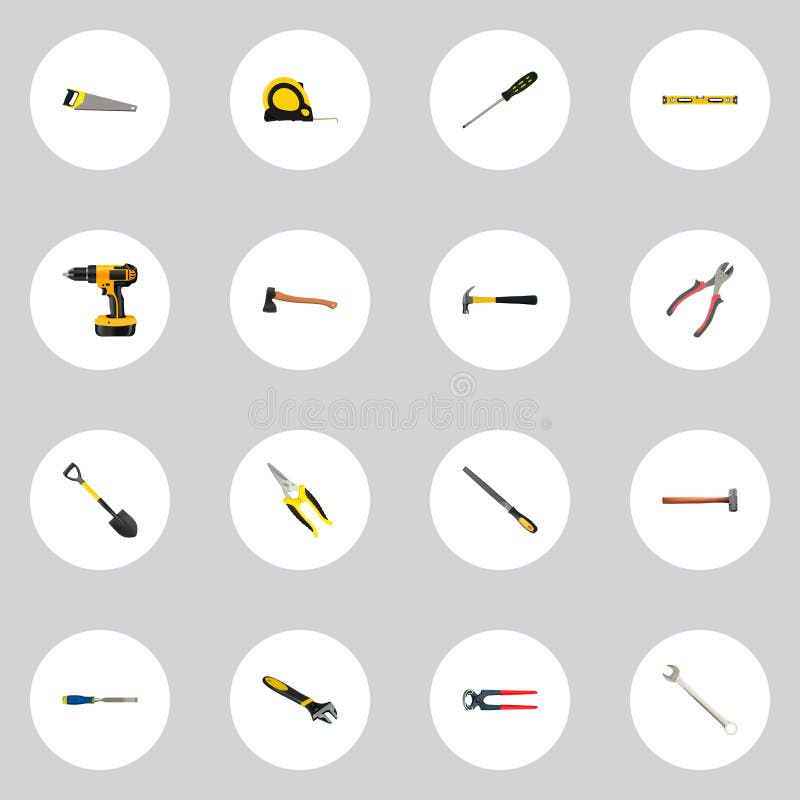 Realistic Plumb Ruler, Spanner, Hatchet and Other Vector Elements. Set ...