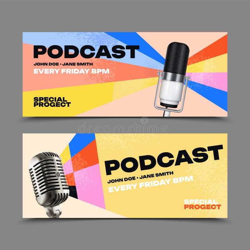 Realistic Podcast Banner Collection with Microphones Stock Vector ...