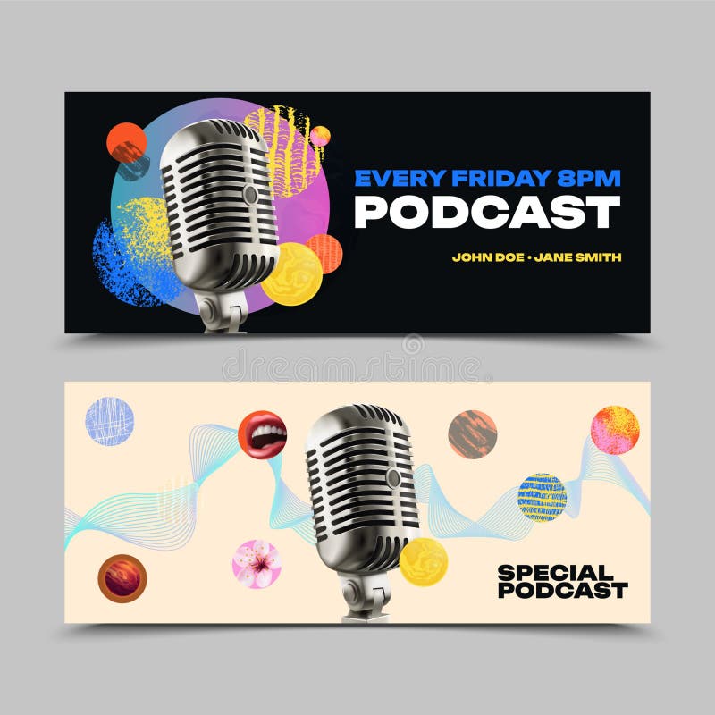 Realistic Podcast Banner Set with Microphones Stock Vector ...