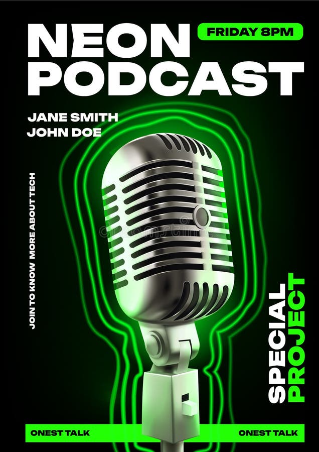 Realistic Podcast Poster with Vintage Microphone Stock Vector ...