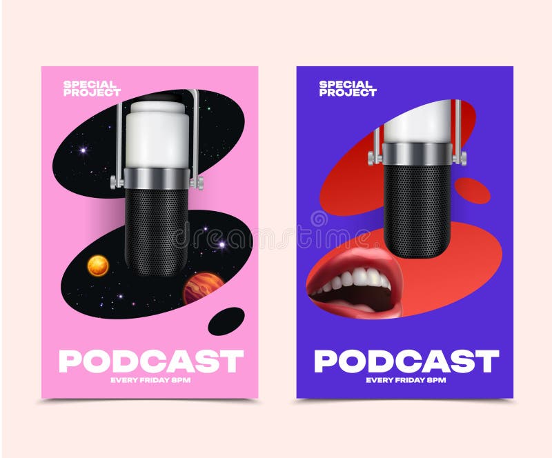 Podcast Vertical Card Collection Stock Illustrations – 3 Podcast ...