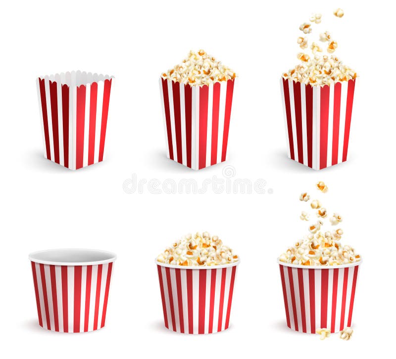Realistic Popcorn Set stock vector. Illustration of corn - 256128015