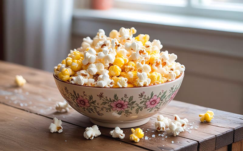 Realistic Popcorn-themed in the Rustic Plate on the Wood Table Stock ...