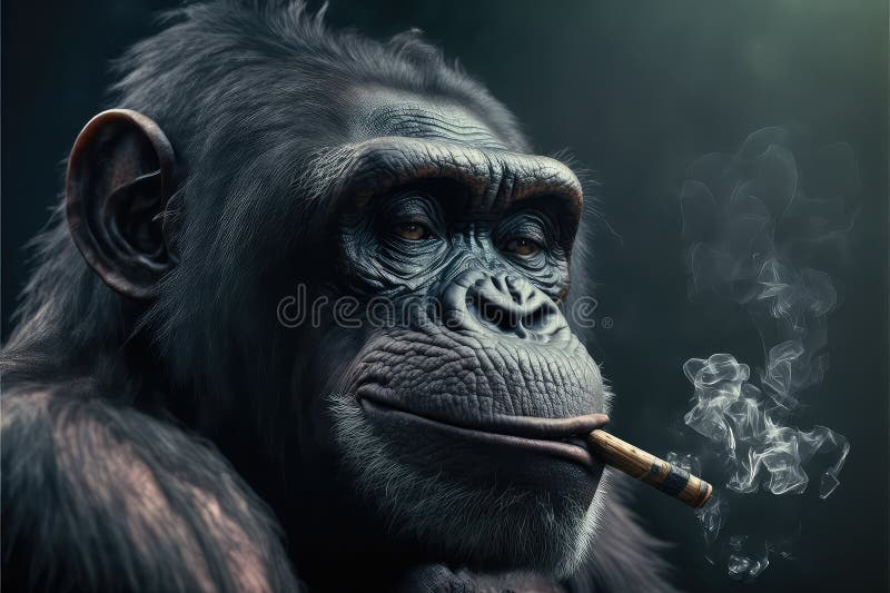 Realistic Portrait of a Bonobo with Serene Attitude Smoking a Mini ...