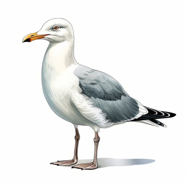 Realistic Portrait Drawing of a Comical White and Gray Seagull Stock ...