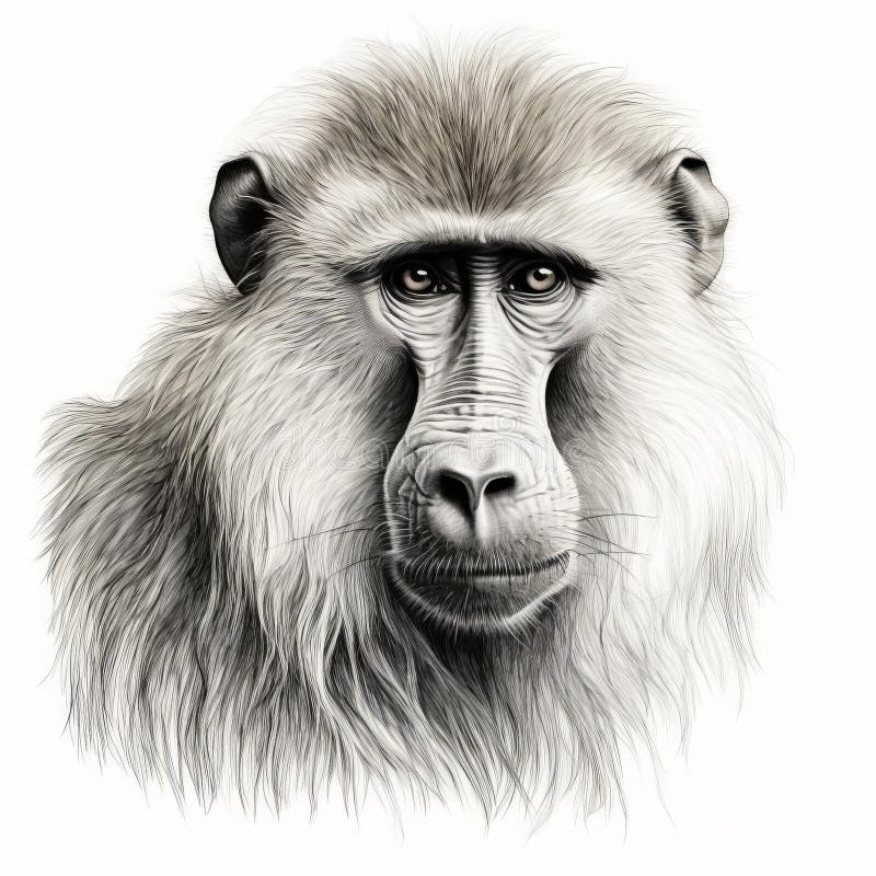 Realistic Lion and Baboon Illustration with Detailed Shading Stock ...