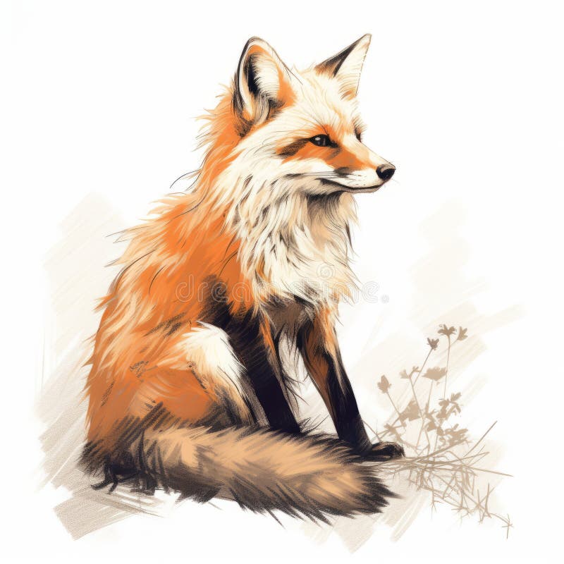 Realistic Portrait of an Orange Fox in Elegant Inking Style Stock ...