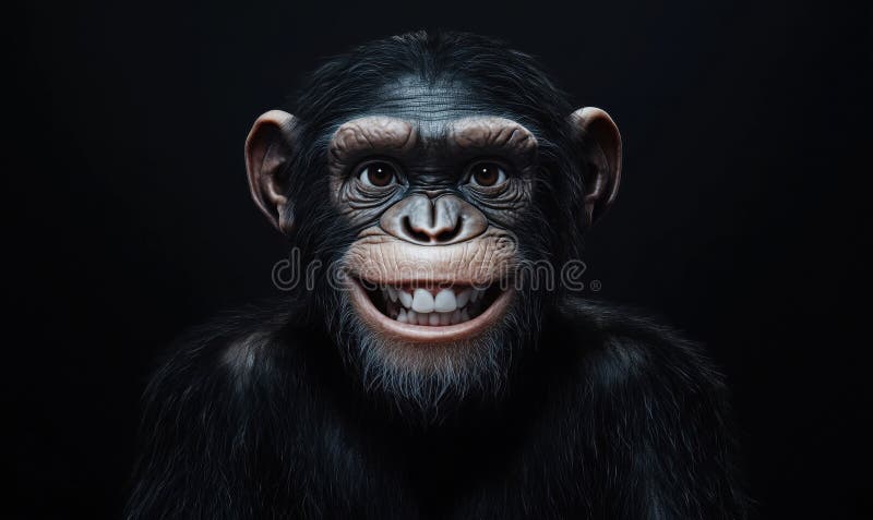 Realistic Portrait of a Smiling Chimpanzee with Expressive Features and ...