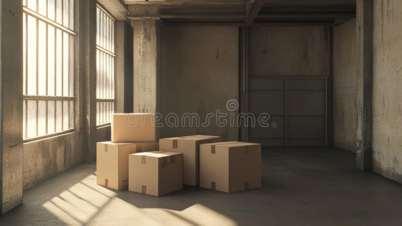 A Realistic Portrayal of Four Plain Cardboard Boxes Arranged in an ...