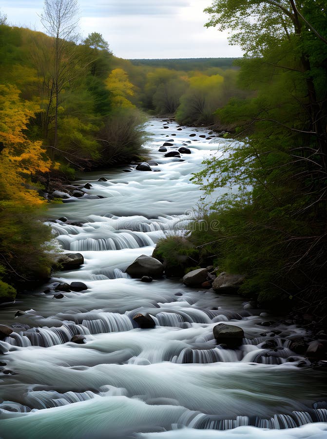 River Flows through Trees with Soft Colors. Stock Illustration ...