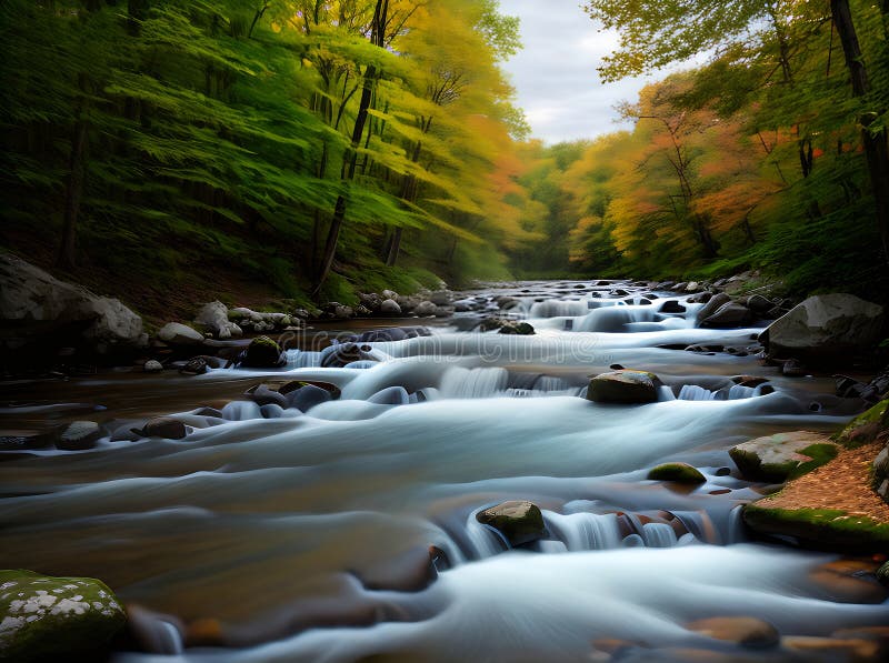 River Flows through Trees with Soft Colors. Stock Illustration ...